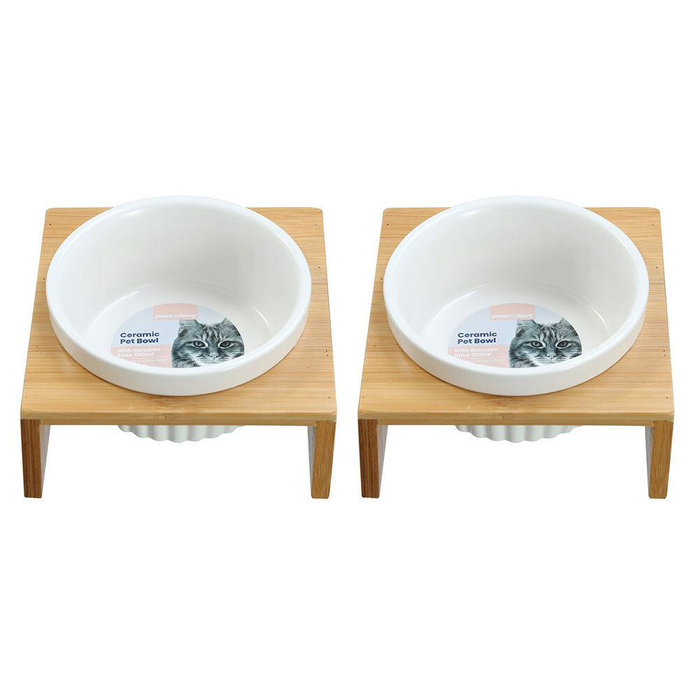 Buy 2x Paws & Claws 13x12cm/300ml Pet Cat Ceramic Water/Food Bowl ...