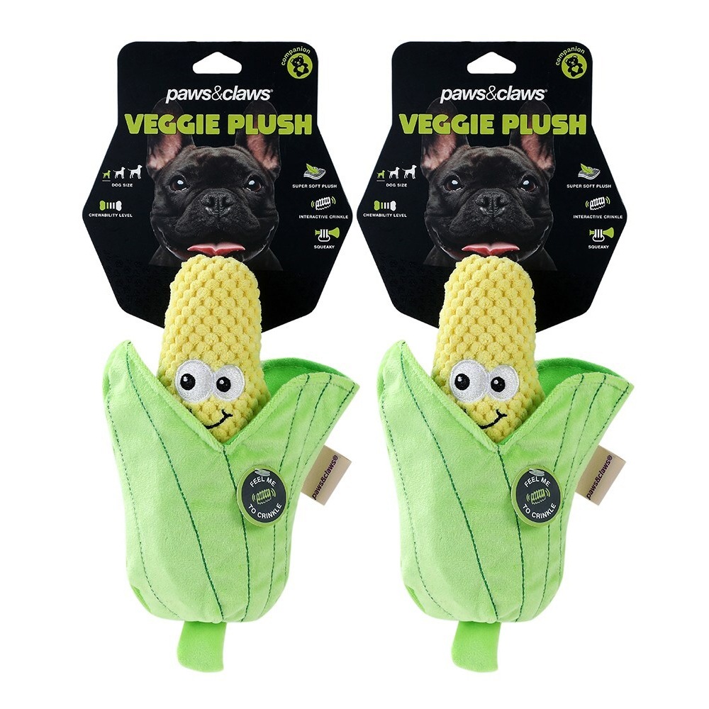 Buy 2x Paws & Claws 26cm Veggie Soft Plush Corn Cob Dog Interactive Toy ...
