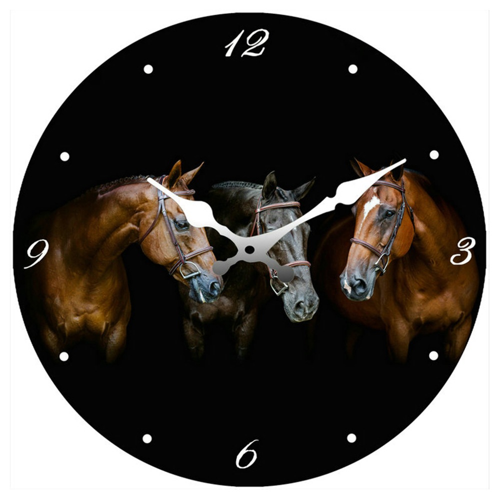 Buy 3 Horses Glass Analogue Standing Desk Clock 17cm Round Home/Office ...