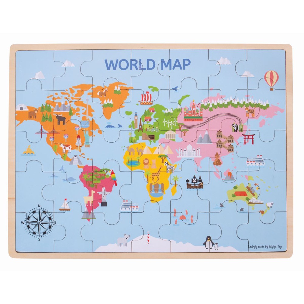Buy 35pc Bigjigs Toys 43cm World Map Jigsaw Puzzle Kids Wooden Learning ...