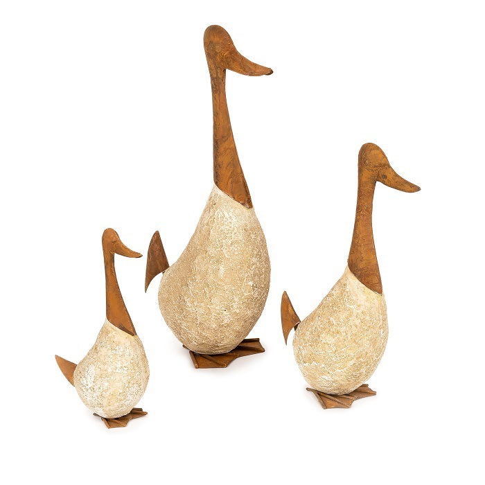 Buy 3pc Garden Poly/Metal 26/37/49cm Geese Set Outdoor Ornament Yard ...