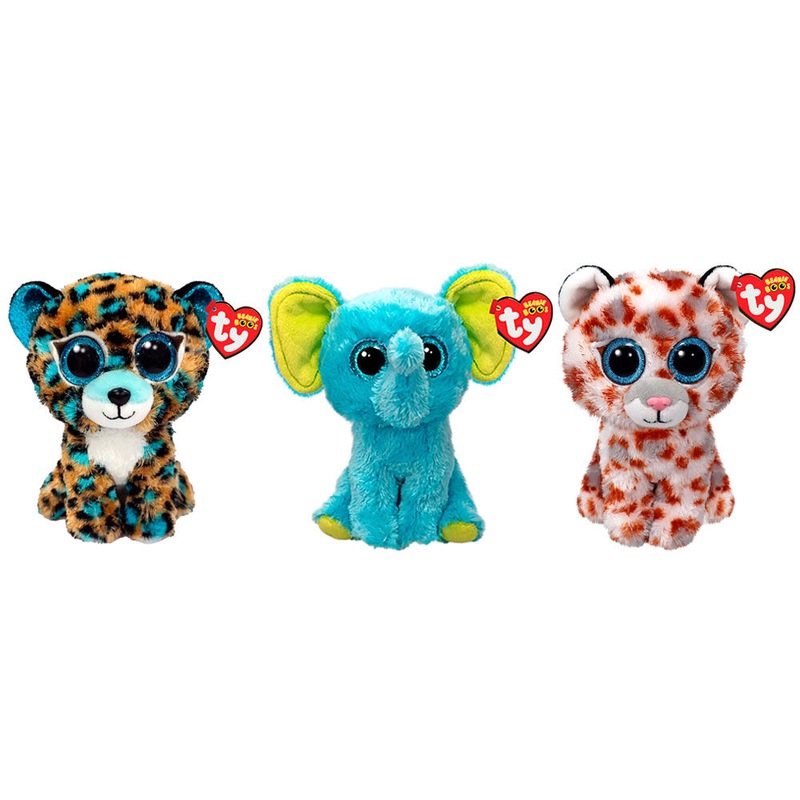 Buy 3pc Ty Beanie Boos Cobalt/Coco Leopard/Elephant Plush Toy 15.5cm ...