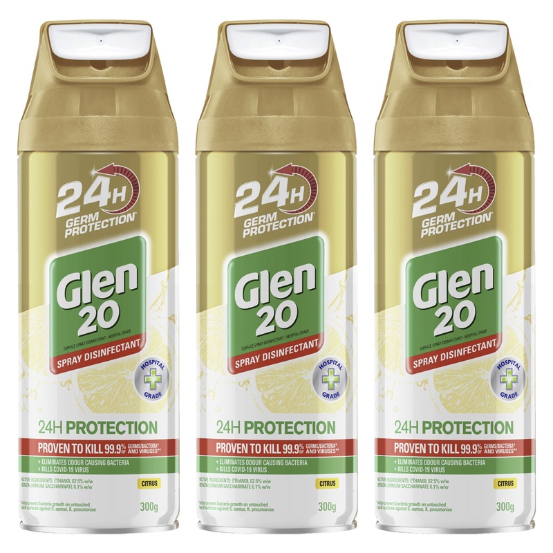 Buy 3PK Glen 20 Citrus 24hr Germ Protection Household Disinfectant Sanitizer Spray - MyDeal