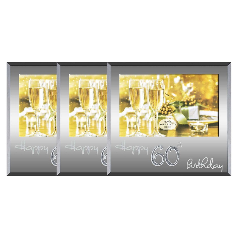 Buy 3PK Happy 60th Birthday Silver Text 6x4" Keepsake Novelty Photo ...
