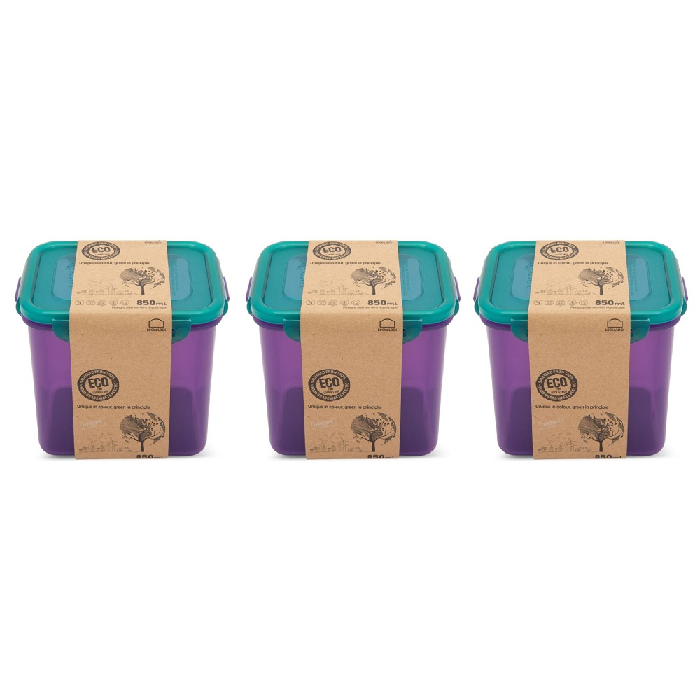 Buy 3x Locknlock 850ml Eco Rectangle Airtight Food Container Travel/Pantry Set Tall - MyDeal ...