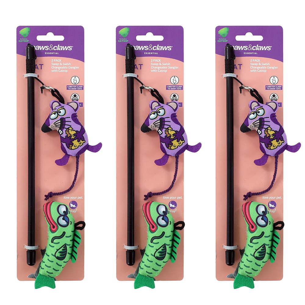Buy 3x Paws & Claws Swap/Swish Changeable Dangler Cat Play Toy w/ 25 ...