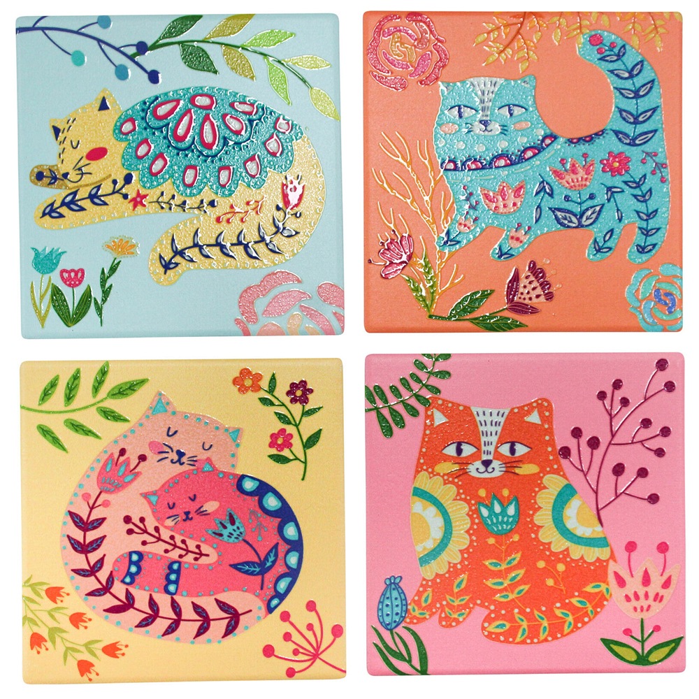 Buy 4pc LVD Porcelain Coasters Groovy Cats Mat/Pad Home/Kitchen Decor ...