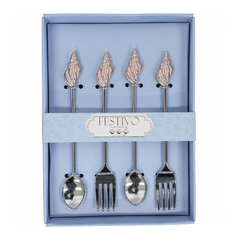 Buy 4PK Metal Decorative Shell Fork/Spoon Set Dining Utensil Cutlery ...
