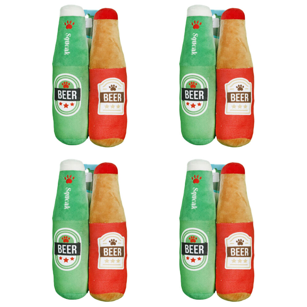 Buy 4x 2pc Pro Pet Care Beer Bottle Set Plush Dog Toy With Squeaker ...