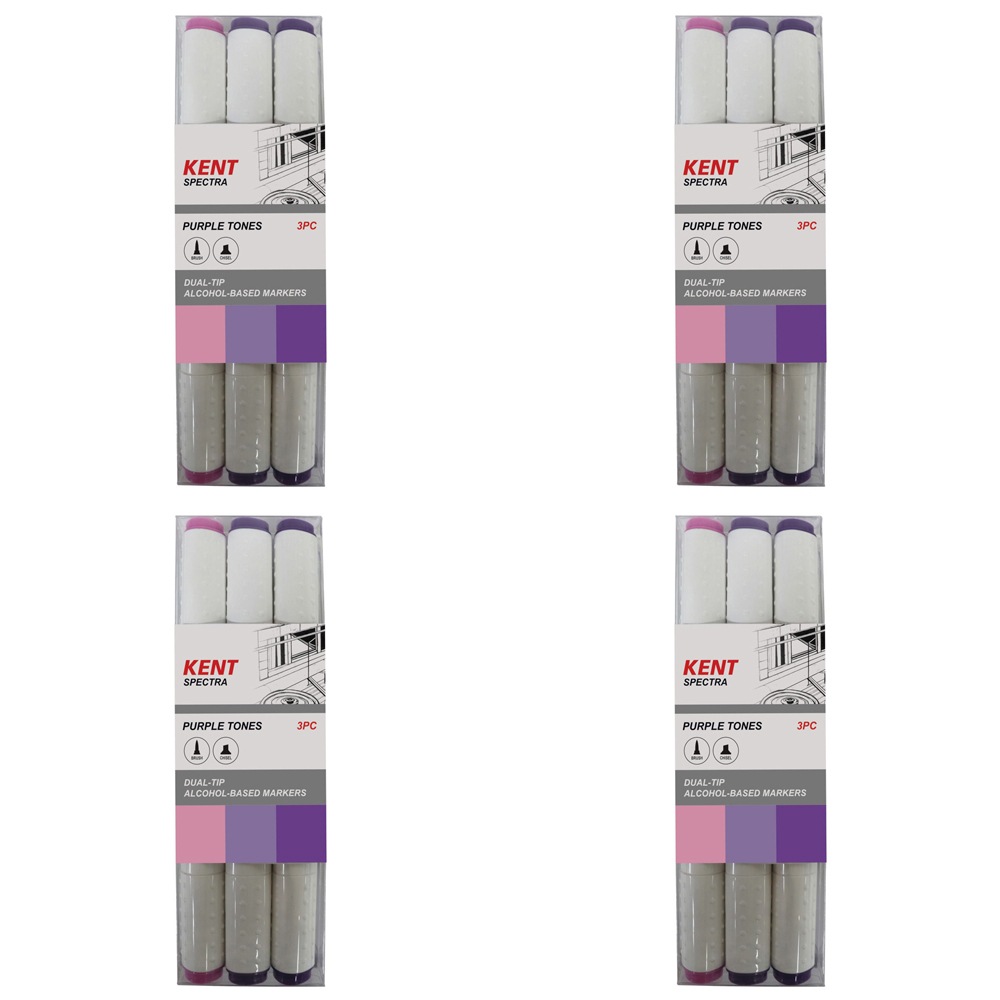 Buy 4x 3pc Kent Spectra Graphic Markers Brush Chisel Nib Drawing/Design ...