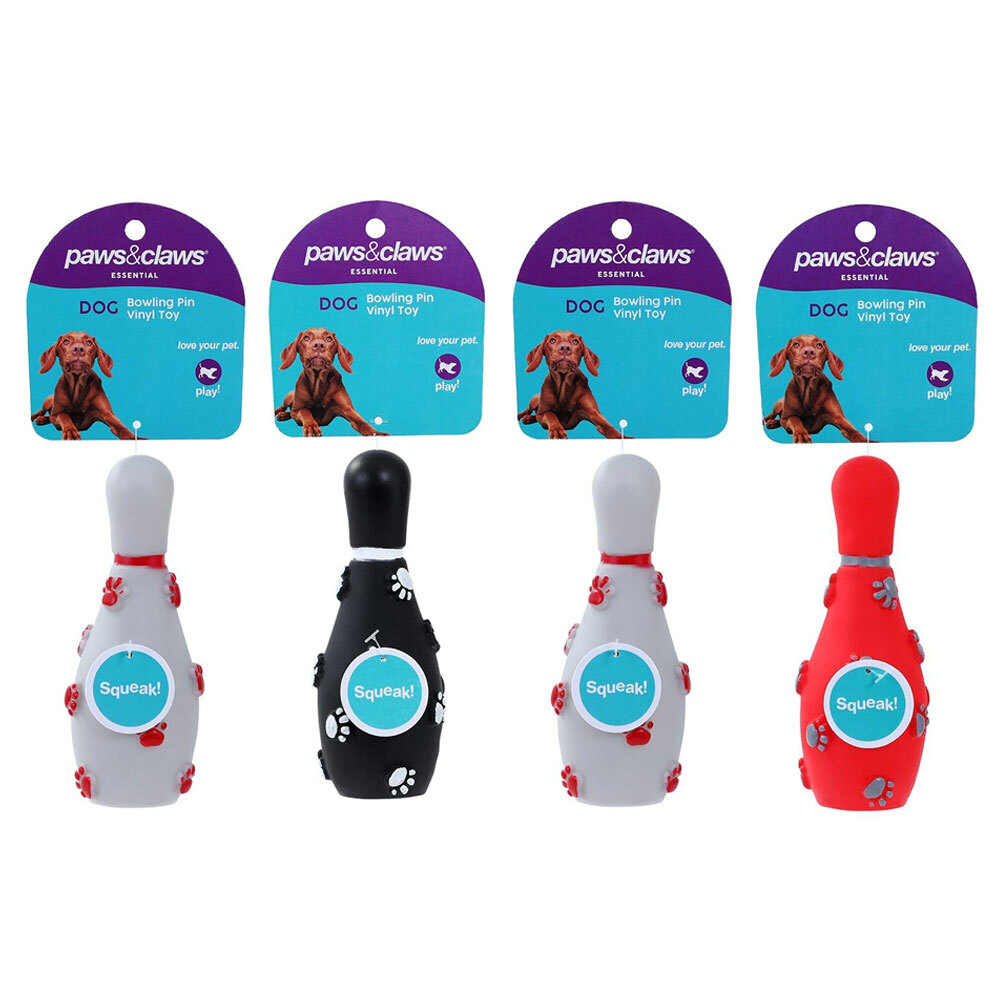 Buy 4x Paws & Claws 15cm Squeaky Vinyl Bowling Pin Dog/Pet Chew Toy w ...