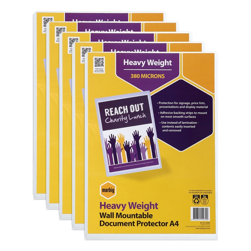 Buy 5x Marbig Wall Mountable PVC A4 Document Protector/Certificate File ...