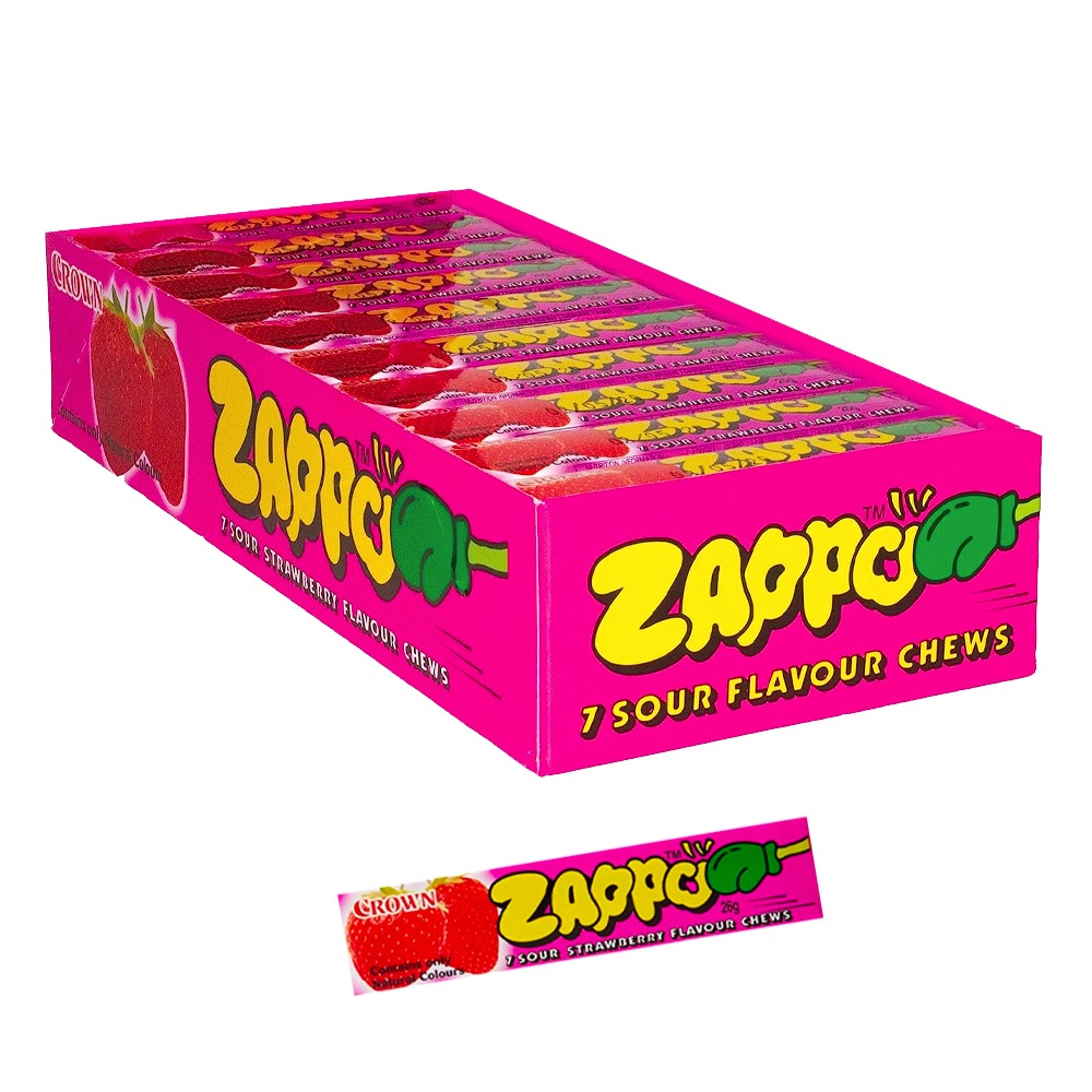 Buy 60pc Crown Zappo Sour Strawberry Flavour Chews Soft Lolly