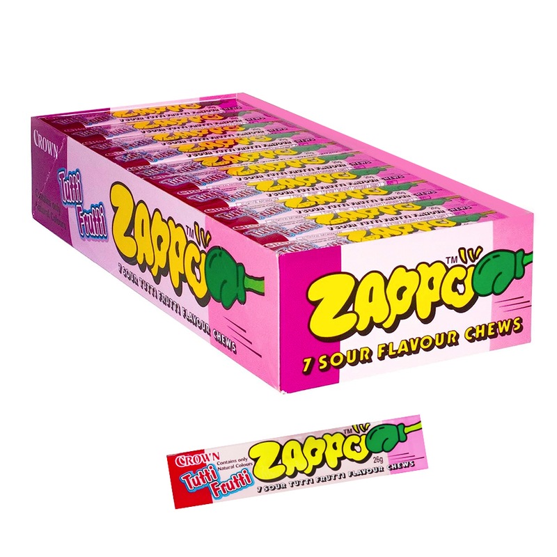 Buy 60pc Crown Zappo Sour Tutti Frutti Flavour Chews Soft Lolly ...