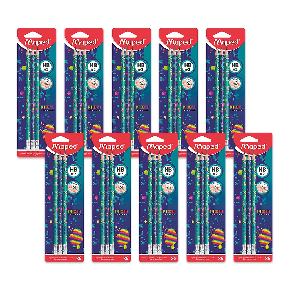 Buy 60pc Maped Pixel Party 3mm HB Eraser Tip Triangular Hold Graphite ...