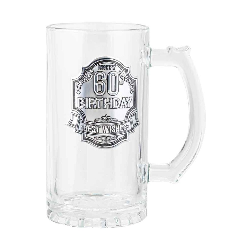 Buy 60th Badge Beer/Cider Glass Drinking Stein Drink Mug Birthday Gift ...