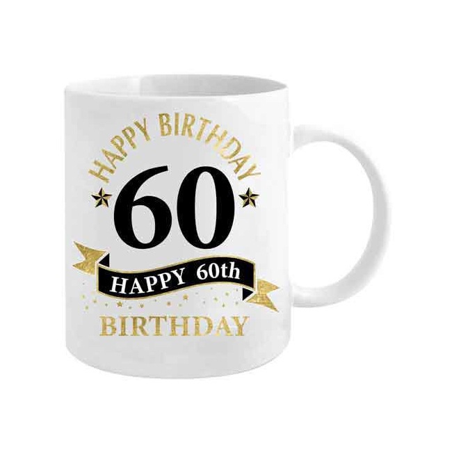 Buy 60th Birthday White & Gold 360ml Ceramic Coffee/Tea Mug Drinking ...