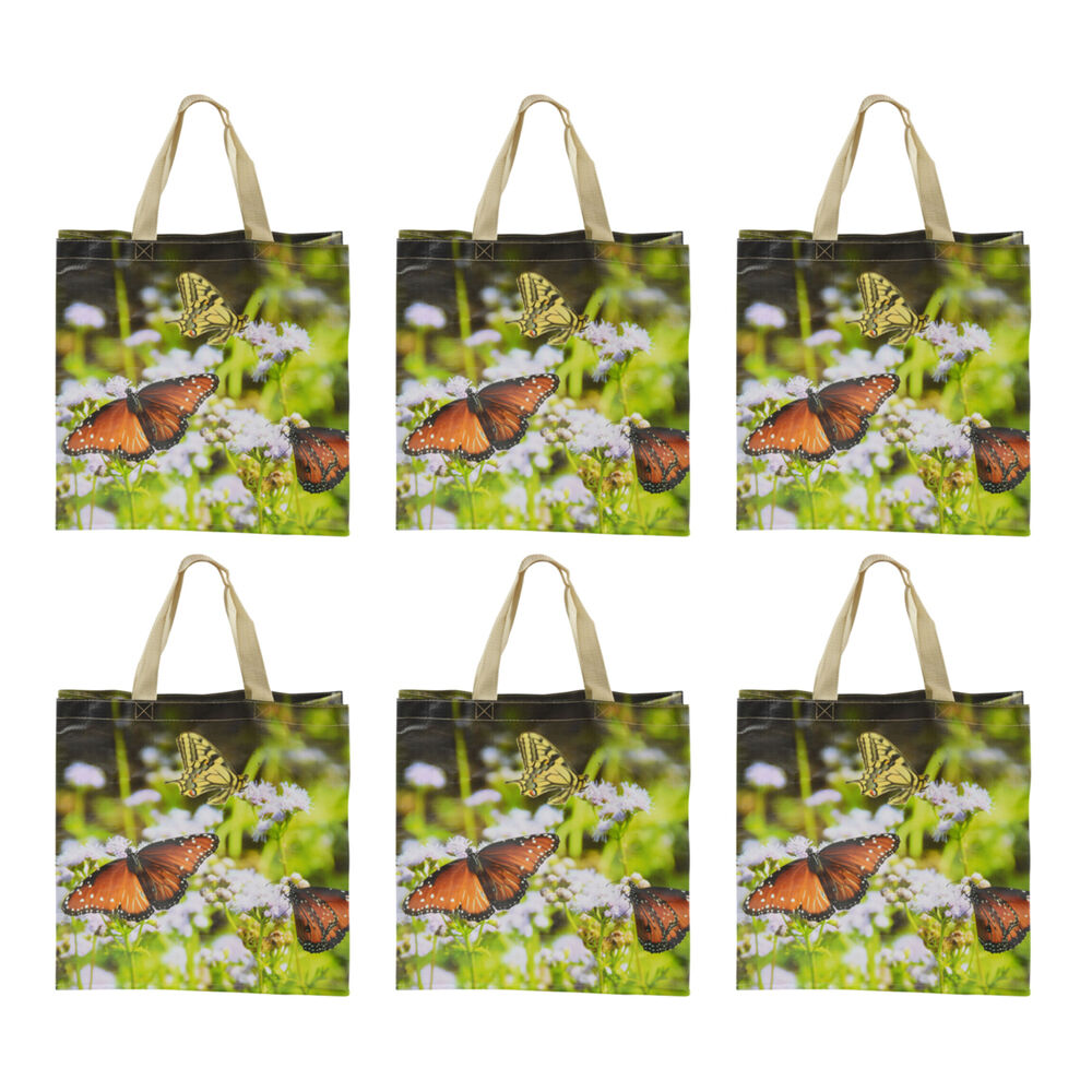 Buy 6PK Esschert Design Shopping Tote Bag Butterflies & Flowers Woven ...