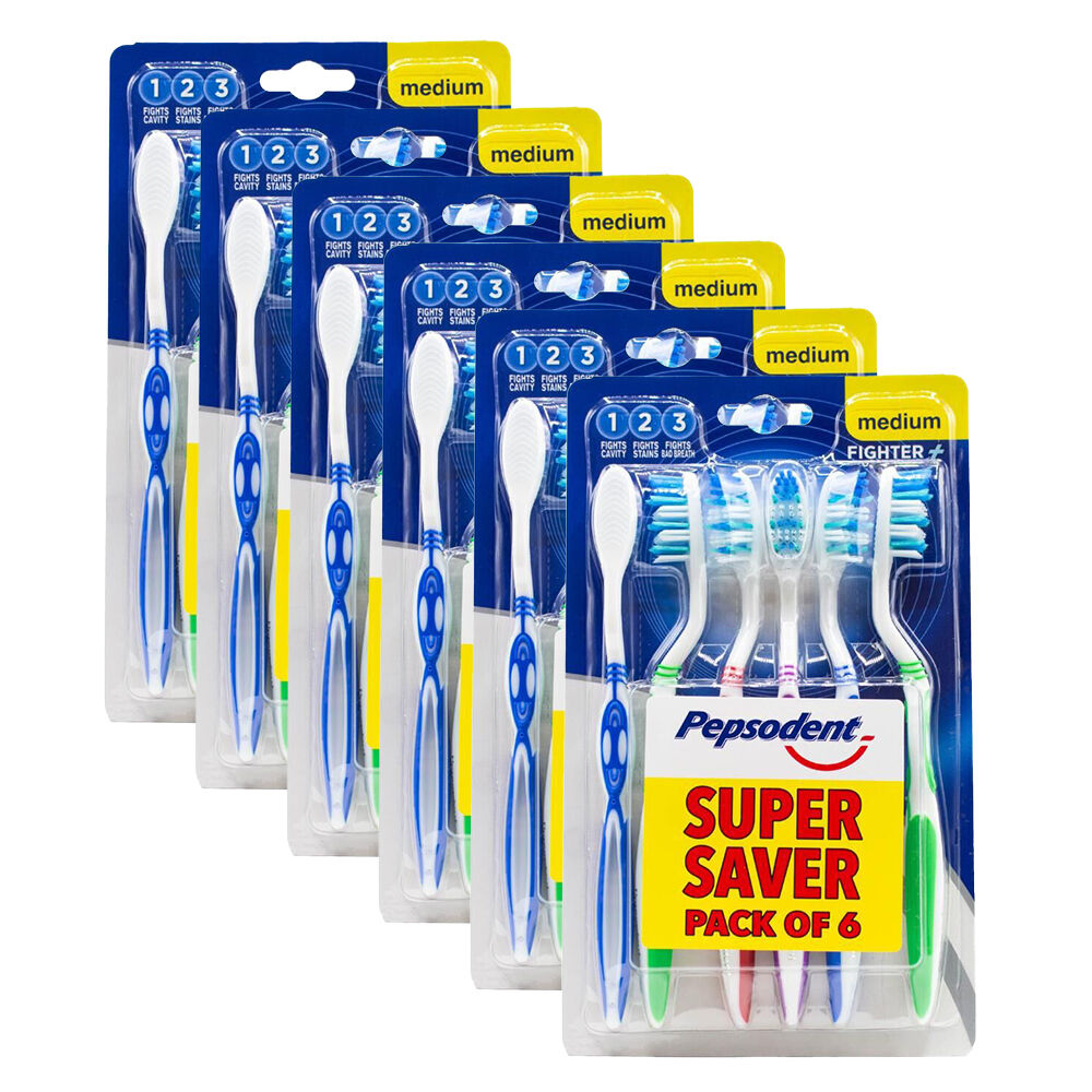 Buy 6x 6pc Pepsodent Medium Bristle Fighter + Toothbrush Pack Teeth ...