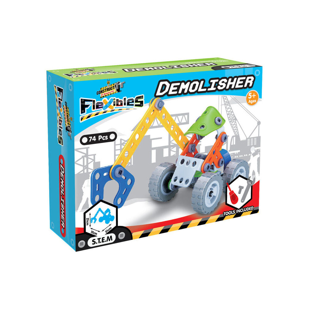 Buy 74pc Construct-It Flexibles Building Set Demolisher w/Tools Kids STEM Toy 5y+ - MyDeal Australia