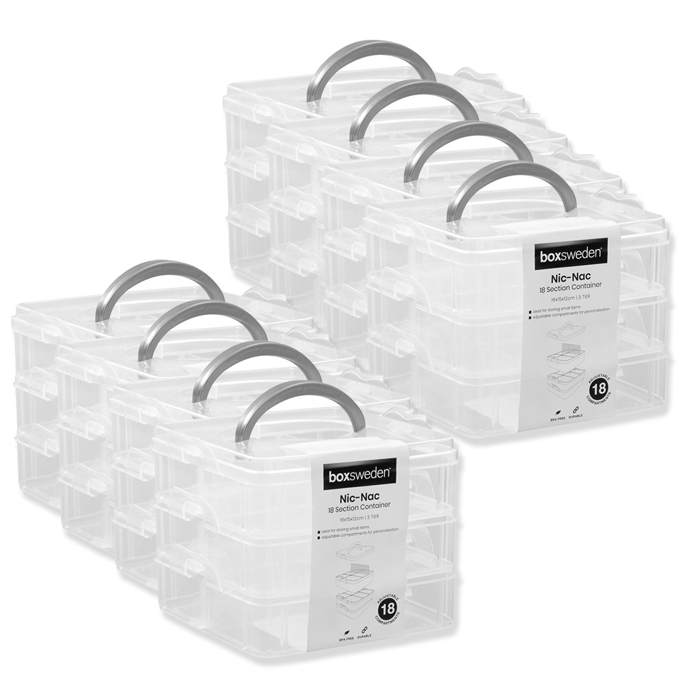 Buy 8x Boxsweden Nic-Nac 3-Tier Box 18-Compartment Container Storage ...