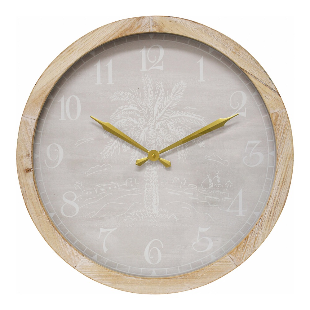 Buy Date Palm MDF Glass 60cm Wall Clock Round Analogue Hanging Home ...