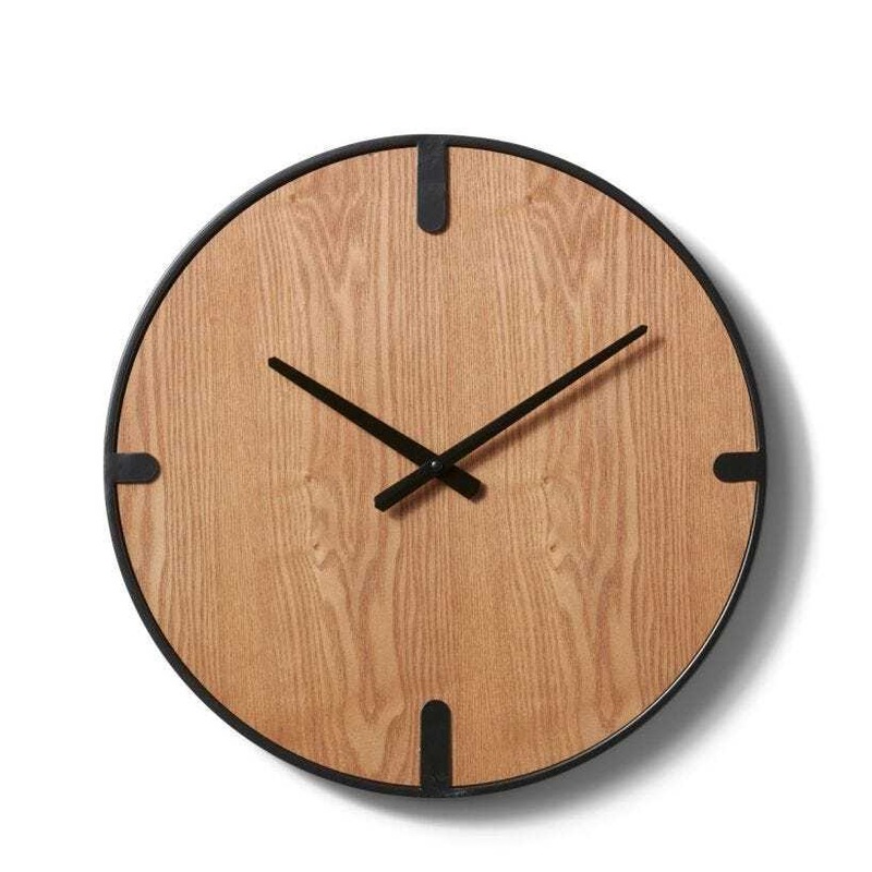 Buy Elme Living Edison MDF/Iron/Metal 45cm Wall Clock Round Analogue Black/Natural - MyDeal