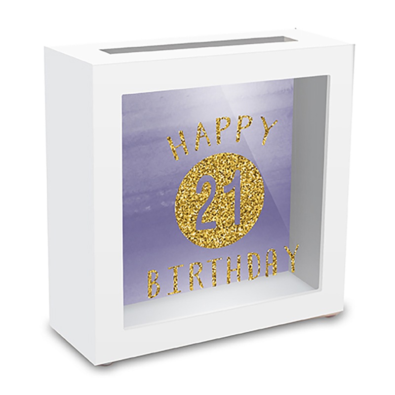 Buy Happy 21St Birthday Money Box Gold Glitter Wooden 19x7.5cm Keepsake ...