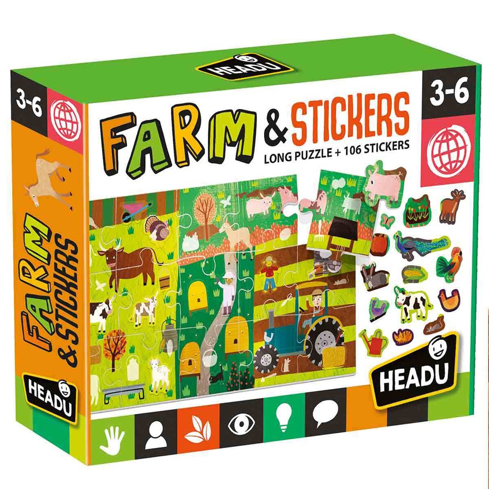 Buy Headu 25cm Puzzle & Stickers The Farm Kids/Children Fun Play ...