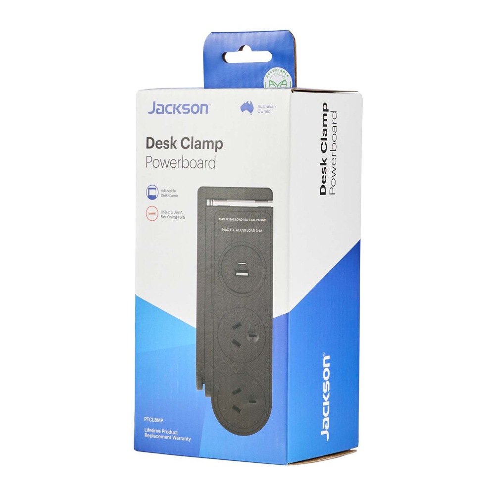 Buy Jackson 19cm Desk Clamp Power Board 2-Outlet w/ USB-C Fast Charge ...