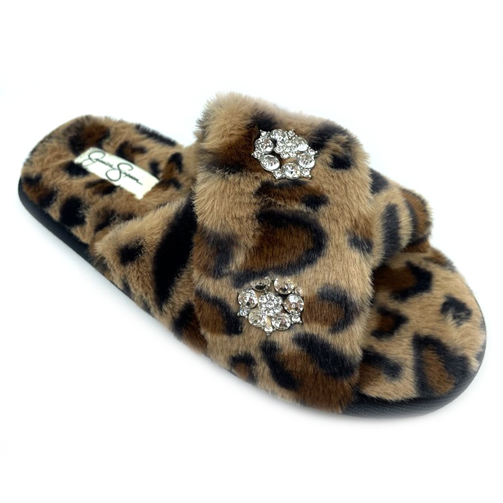 Buy Jessica Simpson Women's Embellished Cross Slides Leopard - MyDeal ...