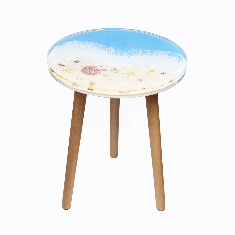 Buy Leni Handcrafted Round Resin Side Table Shell Beach Themed 40x40x51 ...