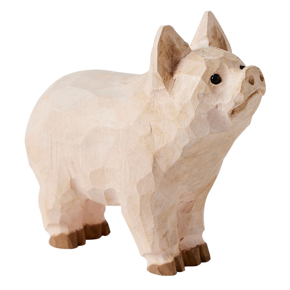 Buy Nordic Kids 8.5cm Birch Wood Pig Figurine Decorative Sculpture ...