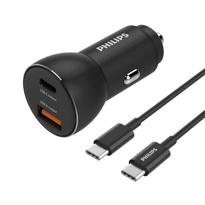 Buy Philips QC+PD Dual Port Car Mobile Phone Charger w/ USB-C to Type-C ...