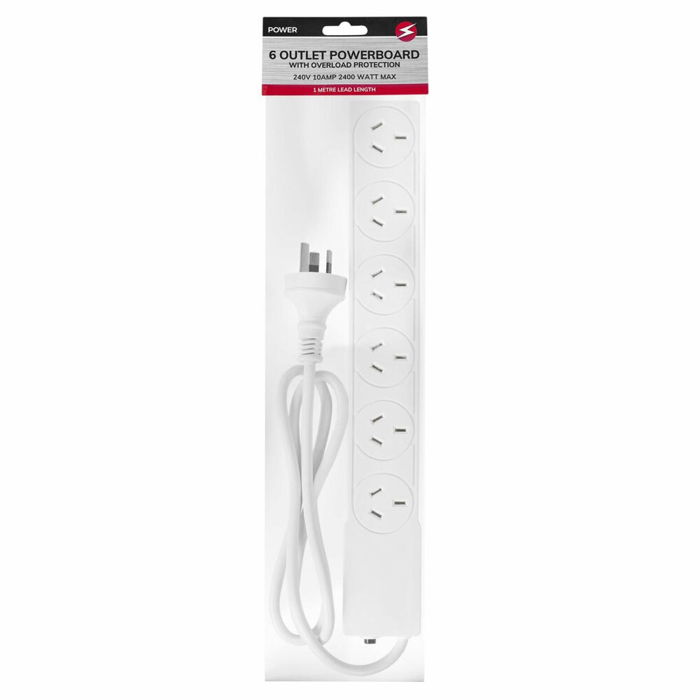 Buy Power 6 Outlet Powerboard 1m Lead Extension Power Board Strip Cord ...