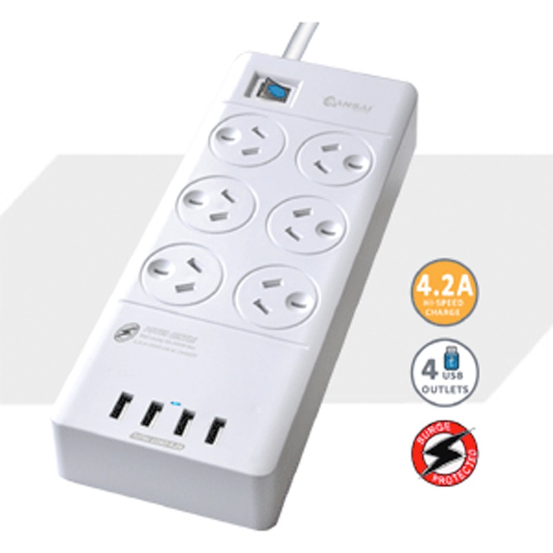 Buy Power Board 6 Way Outlets Socket 4 Usb Charging Charger Ports w ...