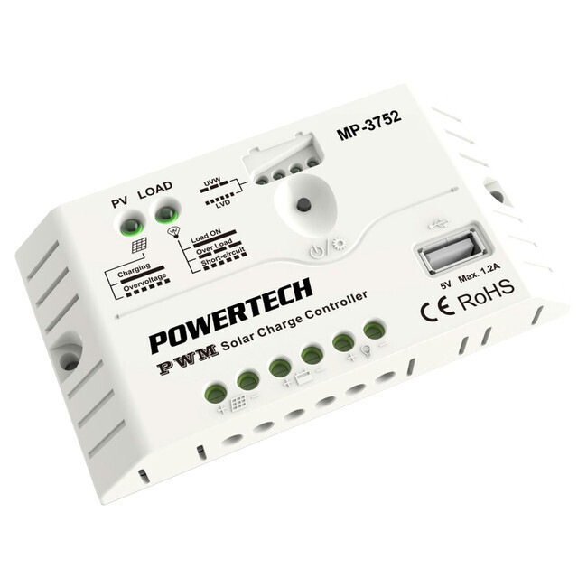 Buy Powertech 12/24V 20A PWM Solar Charge Controller w/ USB f/ Sealed ...
