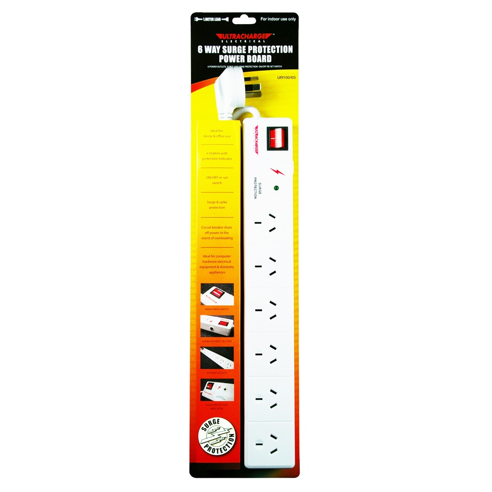 Buy Ultracharge 6-Socket Surge Protection Power Strip Board 1m Cord ...