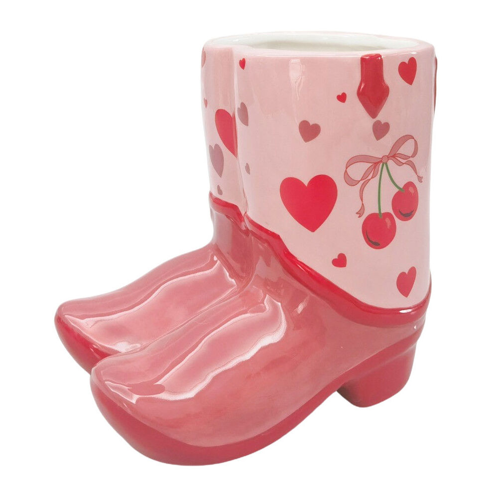 Buy Urban Ceramic Cowboy Boots Cherry Outdoor Planter Pot 16x17cm Pink ...