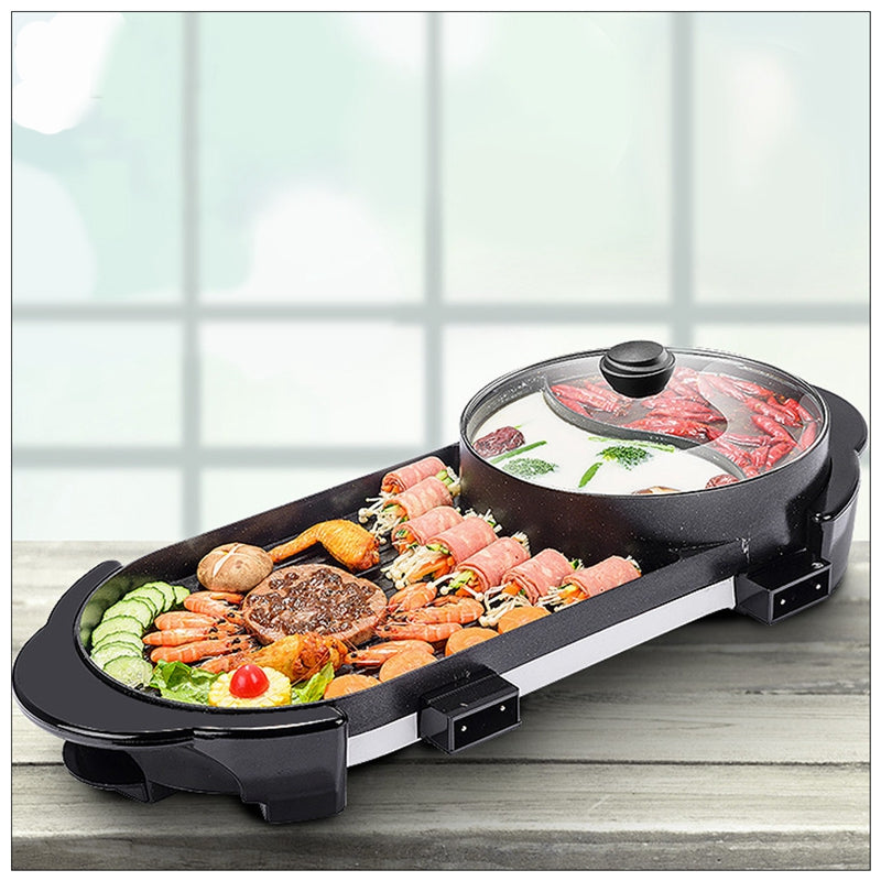 Buy 2 in 1 BBQ Barbecue Electronic Pan Grill Teppanyaki Hot Pot Hotpot ...