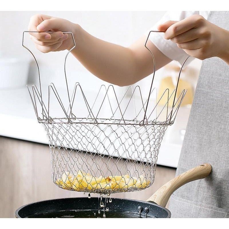 Buy Stainless Foldable Deep Fry Basket Folding Strainer Fryer - MyDeal