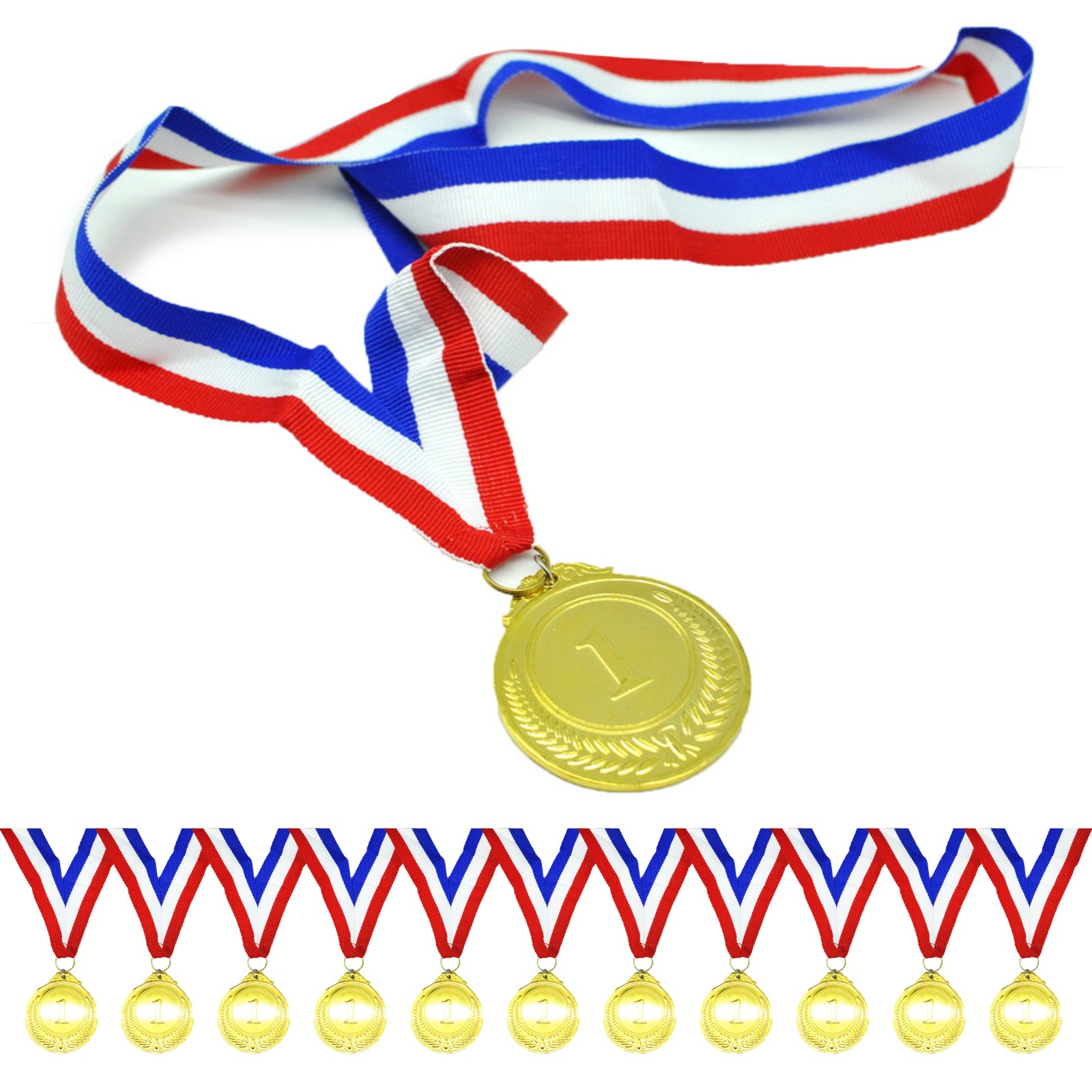 Buy 12x 1st METAL GOLD WINNER MEDALS Sports Day School 46cm Ribbon ...