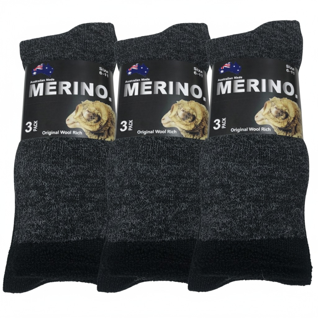 Buy 3 Pairs MERINO WOOL SOCKS Mens Heavy Duty Premium Thick Work Socks ...