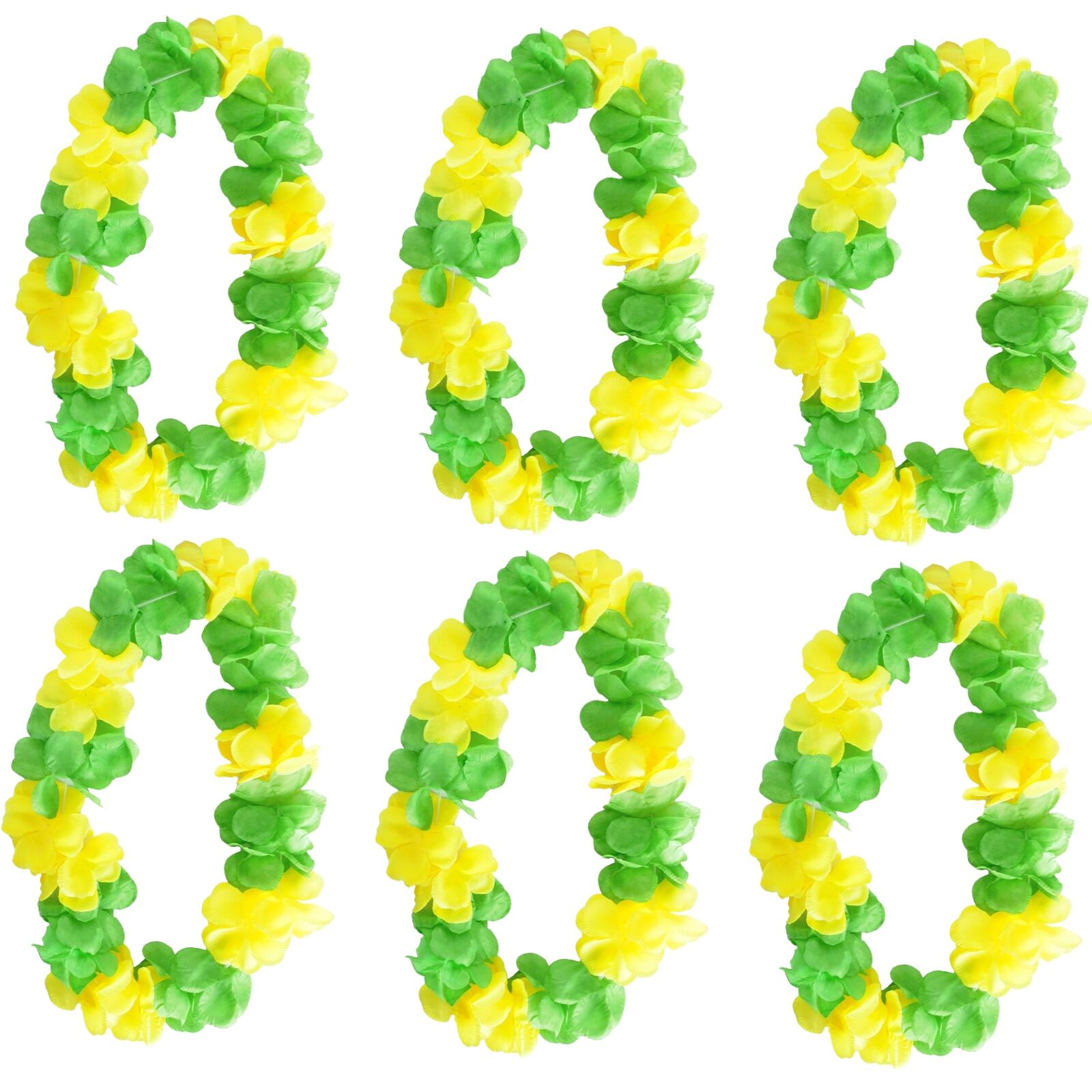 Buy 6x Green & Yellow Hawaiian Lei – Two-Tone Floral Necklace for Luau ...