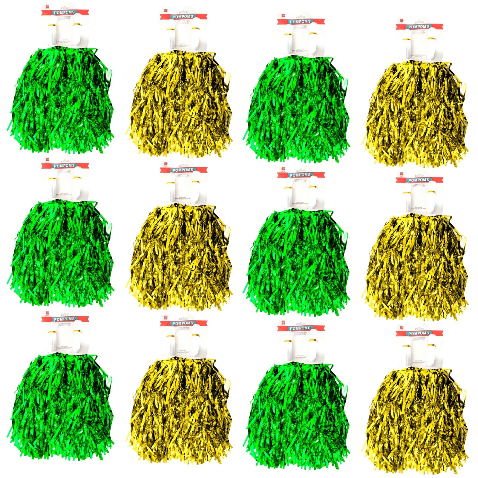 Buy Green & Yellow Metallic Cheerleading Pom Poms – 12-Pack (6 Green ...