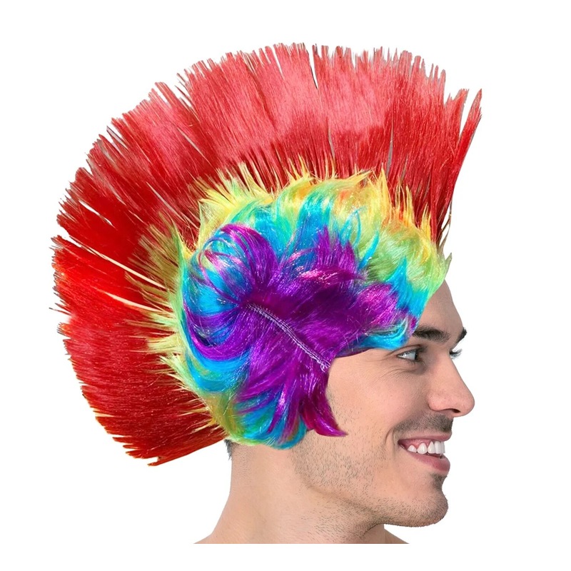 Buy Rainbow MOHAWK WIG 70s 80s Rock Punk Hair Costume Mohican Rooster ...