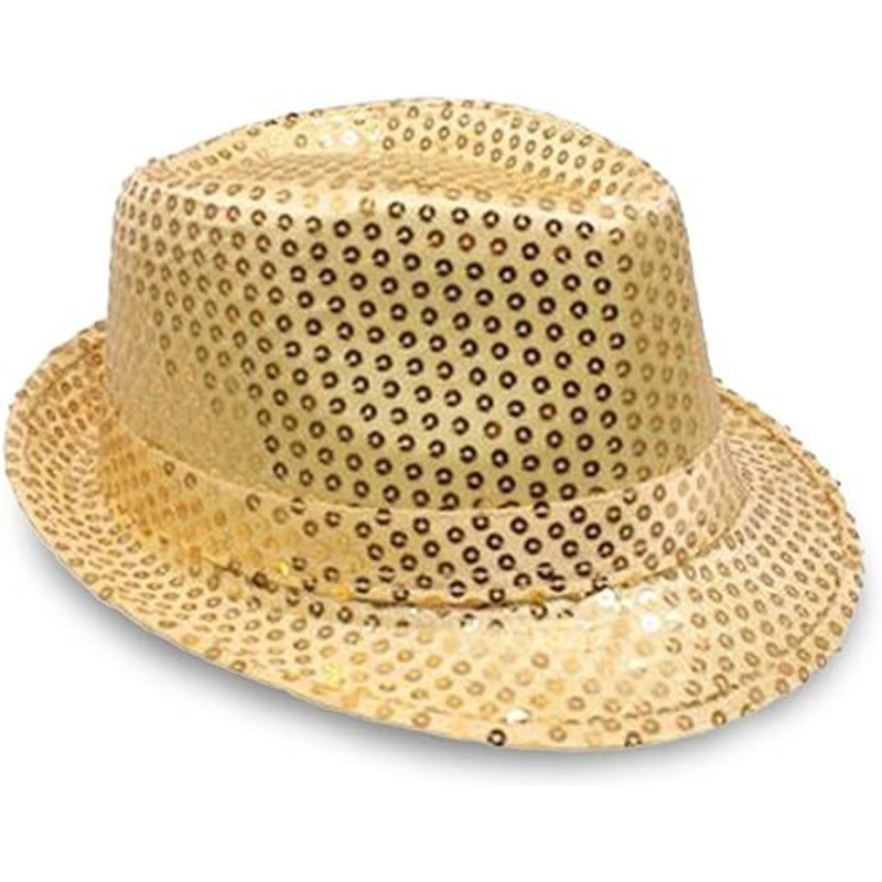 Buy SEQUIN HAT Trilby Fedora Glitter Cap Costume Dance Party - Yellow ...