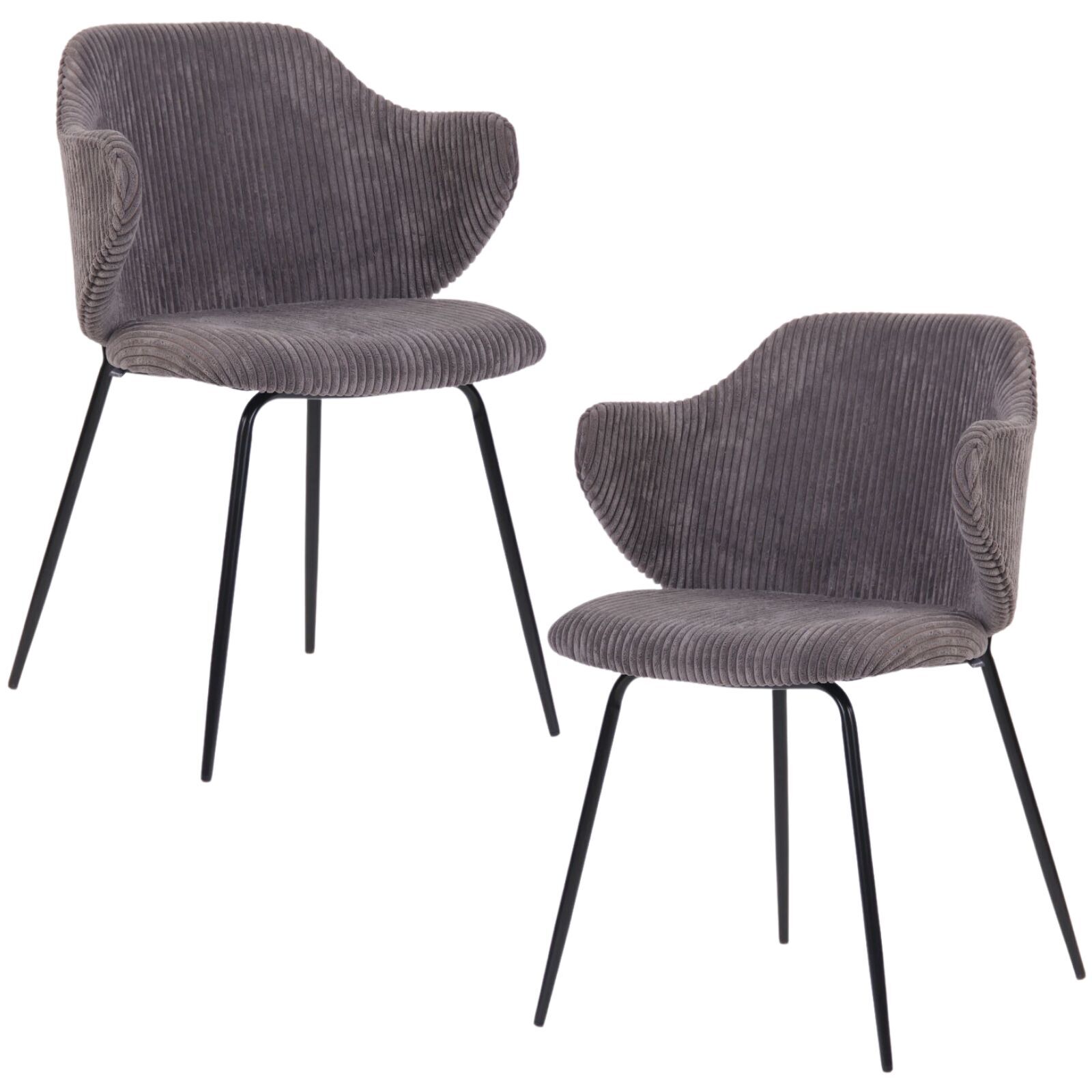 Buy Set of 2 Dining Chairs with Corduroy Cord Fabric in Dark Grey ...