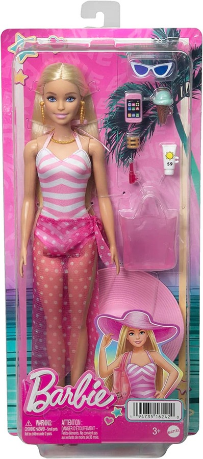 Buy Barbie Doll With Swimsuit And Beach themed Accessories HPL73 MyDeal