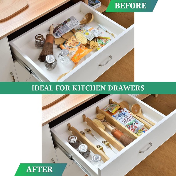 Buy 4 Pack Bamboo Adjustable Kitchen Drawer Dividers (Large, 44-55 cm ...